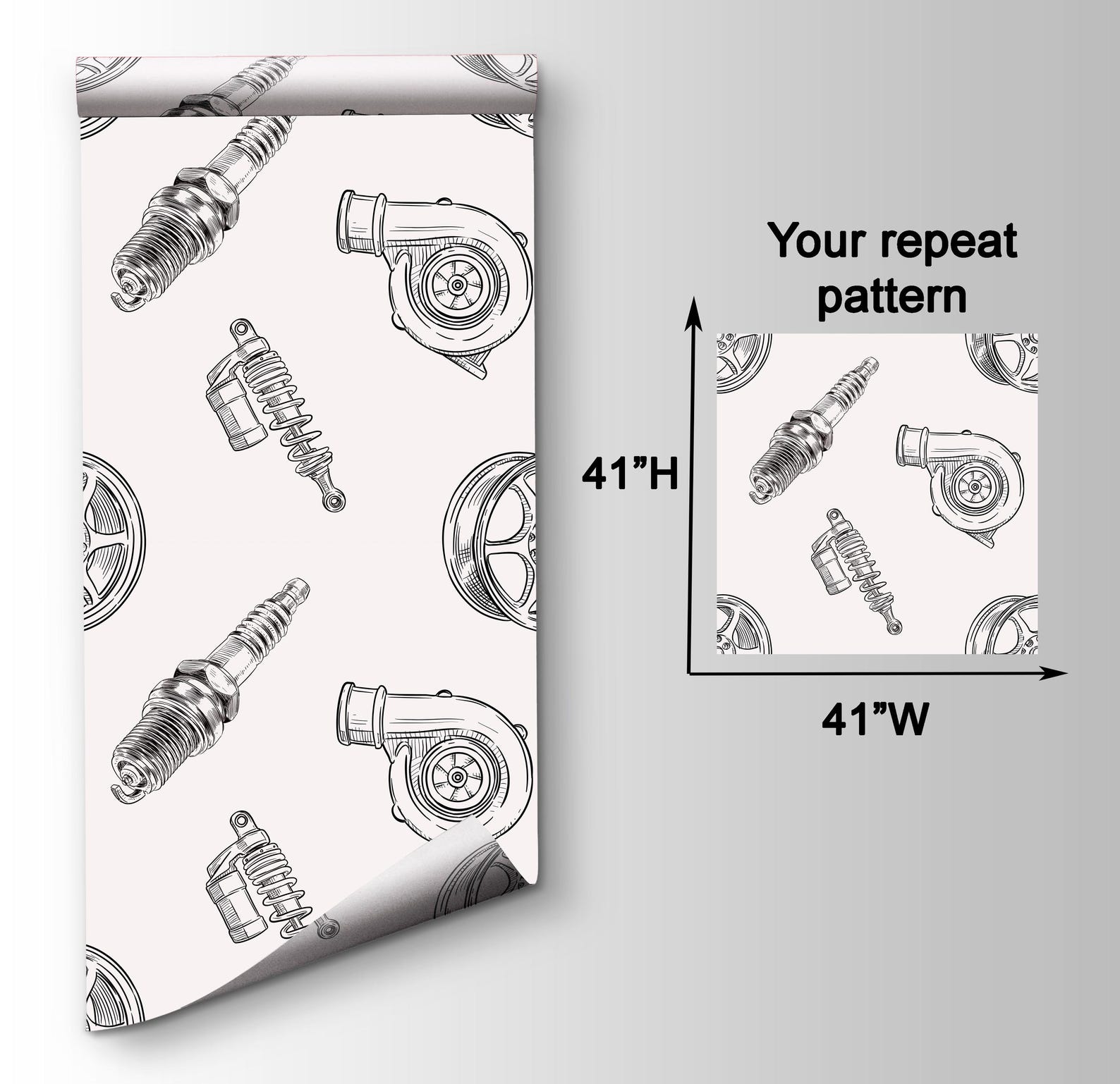 Car Parts Wallpaper: Automotive Theme, Peel and Stick Wall Decor - Etsy