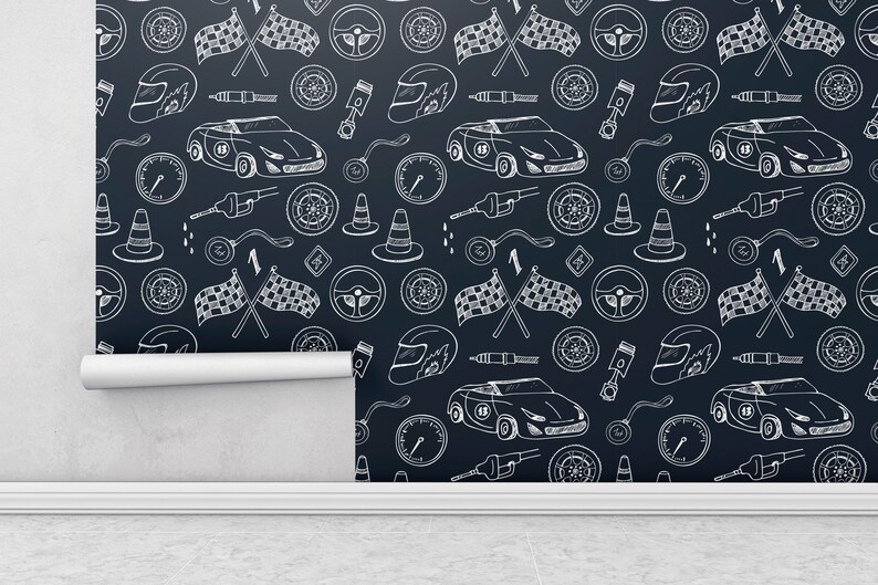 Racing Car Parts Wallpaper: Peel and Stick Auto Decor - Etsy