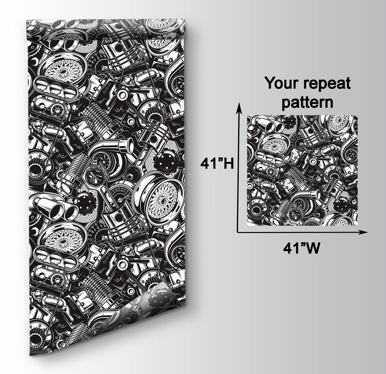 Car Parts Wallpaper: Automotive Theme, Peel and Stick Wall Decor - Etsy