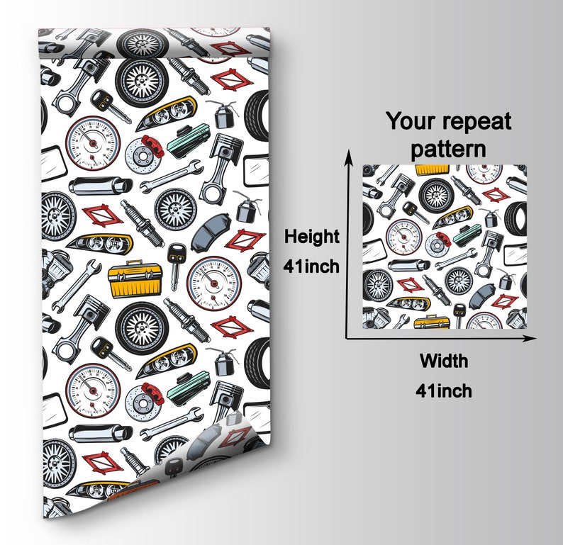 Car Parts Peel and Stick Wallpaper: Automotive Theme Wall Decor - Etsy