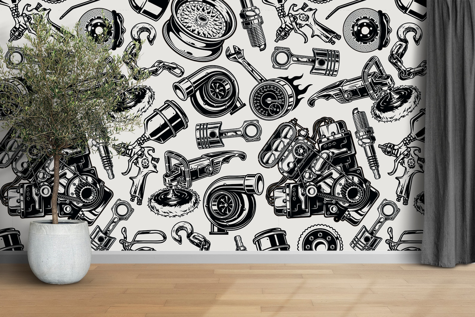Car Parts Removable Wallpaper: Automotive Theme Peel and Stick Wall ...