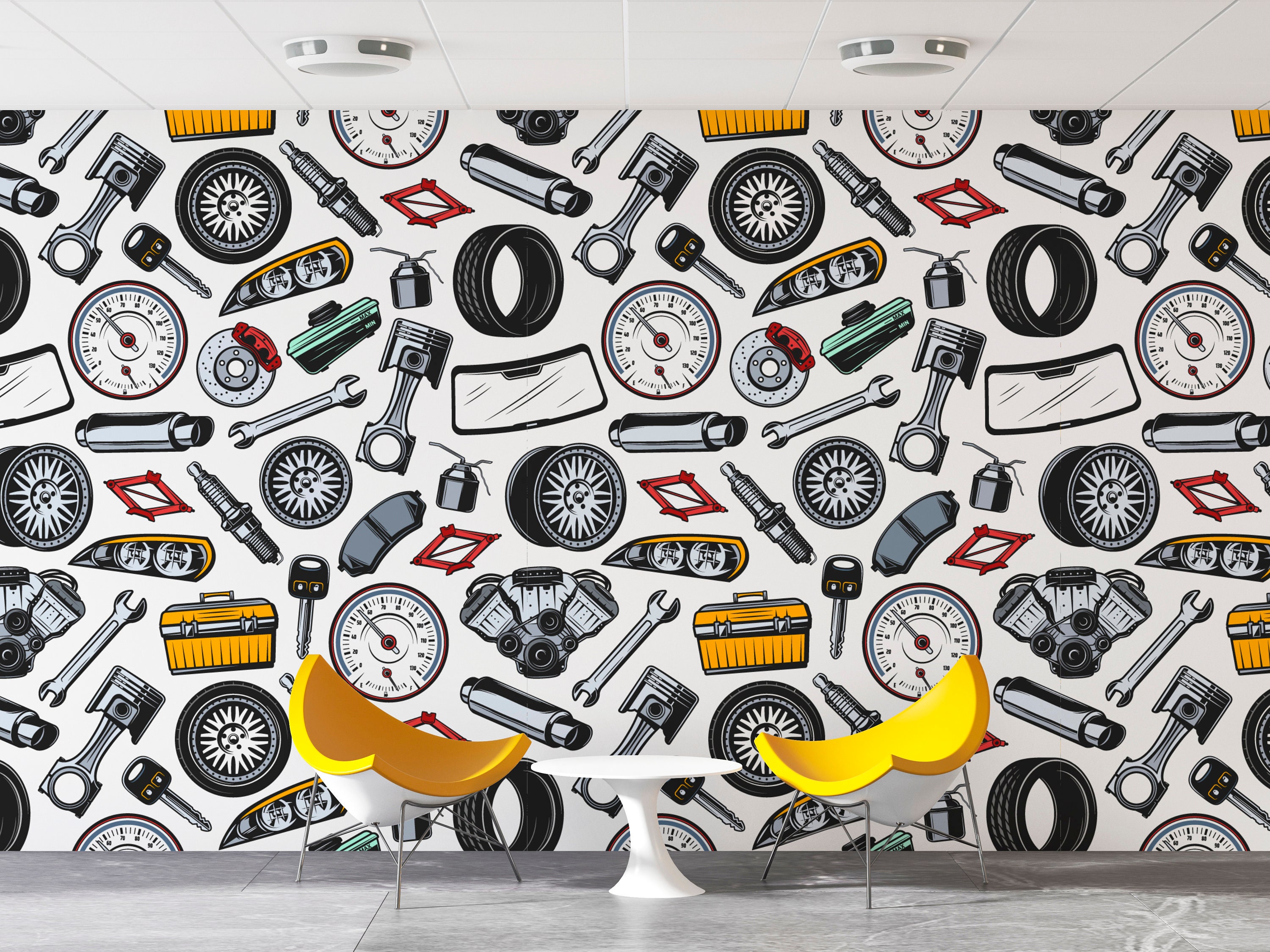 Car Parts Peel and Stick Wallpaper: Automotive Theme Wall Decor - Etsy