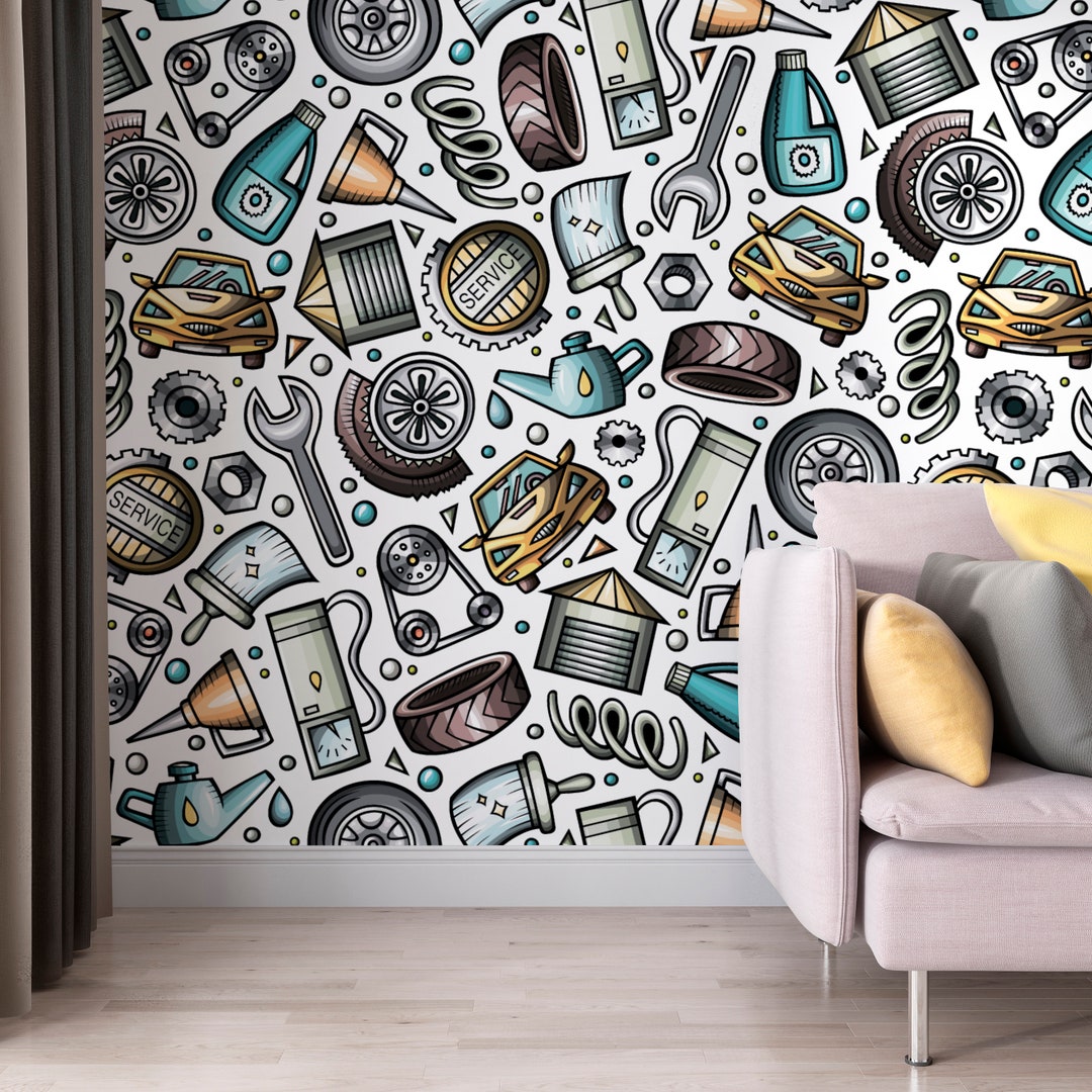 Car Parts Peel and Stick Wallpaper: Automotive Home Decor - Etsy