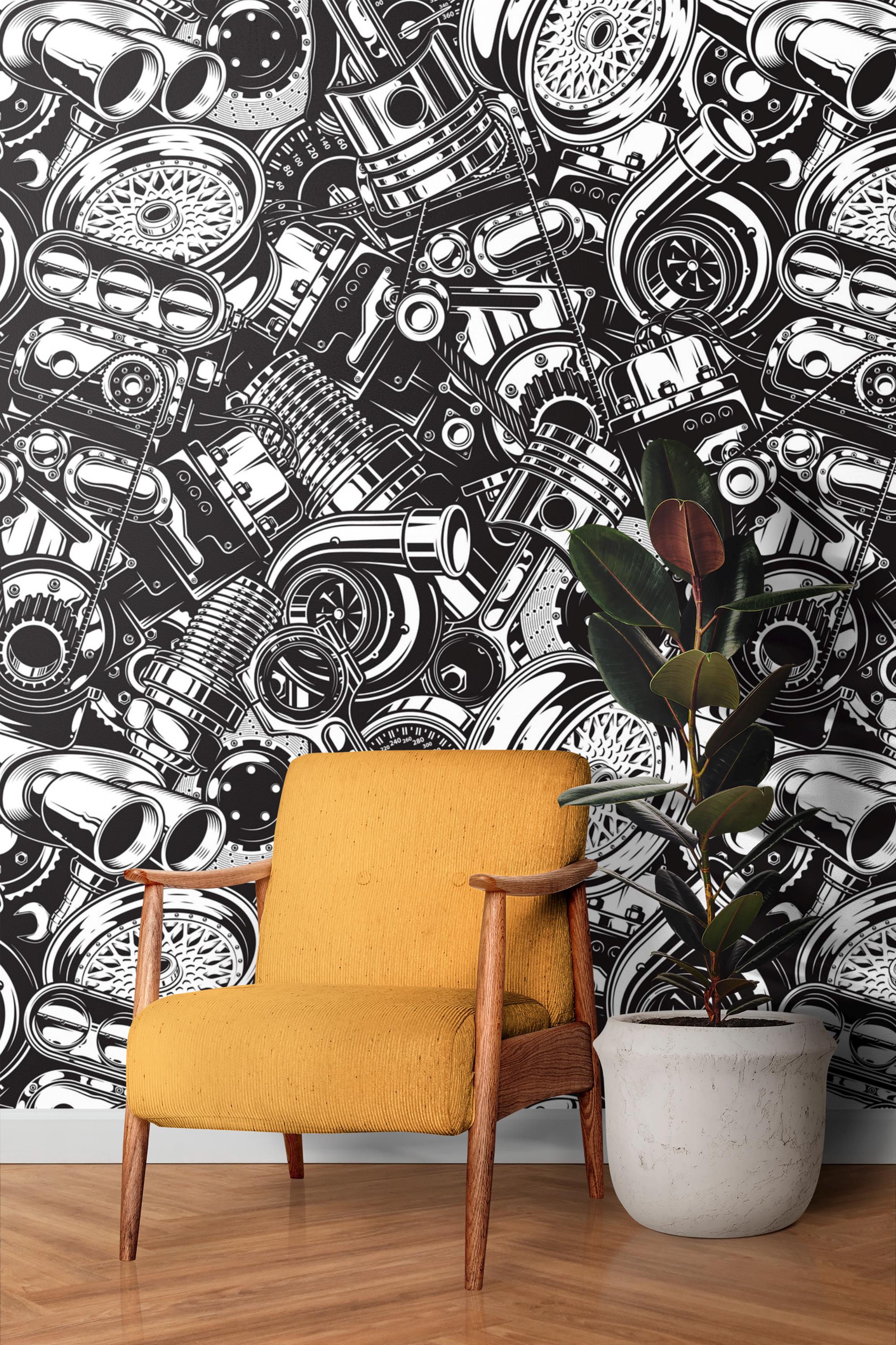 Car Parts Wallpaper: Automotive Theme, Peel and Stick Wall Decor - Etsy
