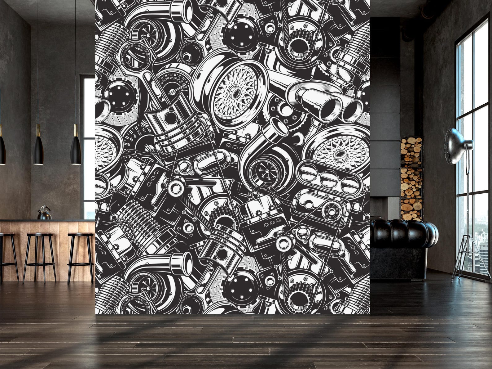 Car Parts Wallpaper: Automotive Theme, Peel and Stick Wall Decor - Etsy
