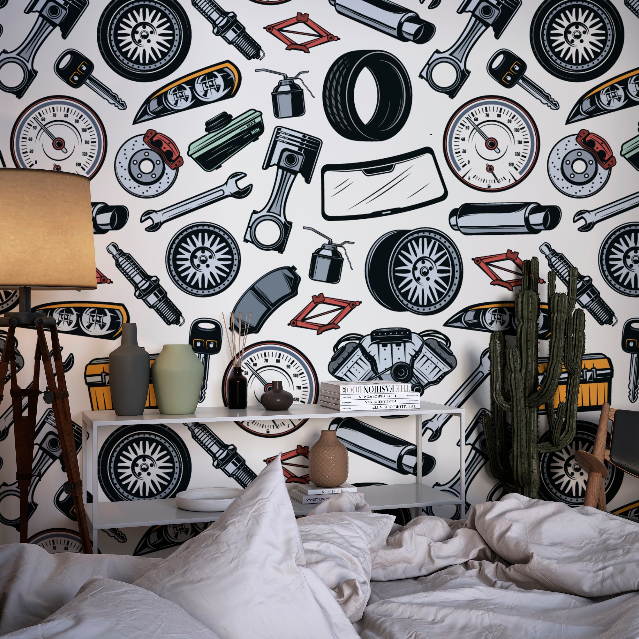 Car Parts Peel and Stick Wallpaper: Automotive Theme Wall Decor - Etsy