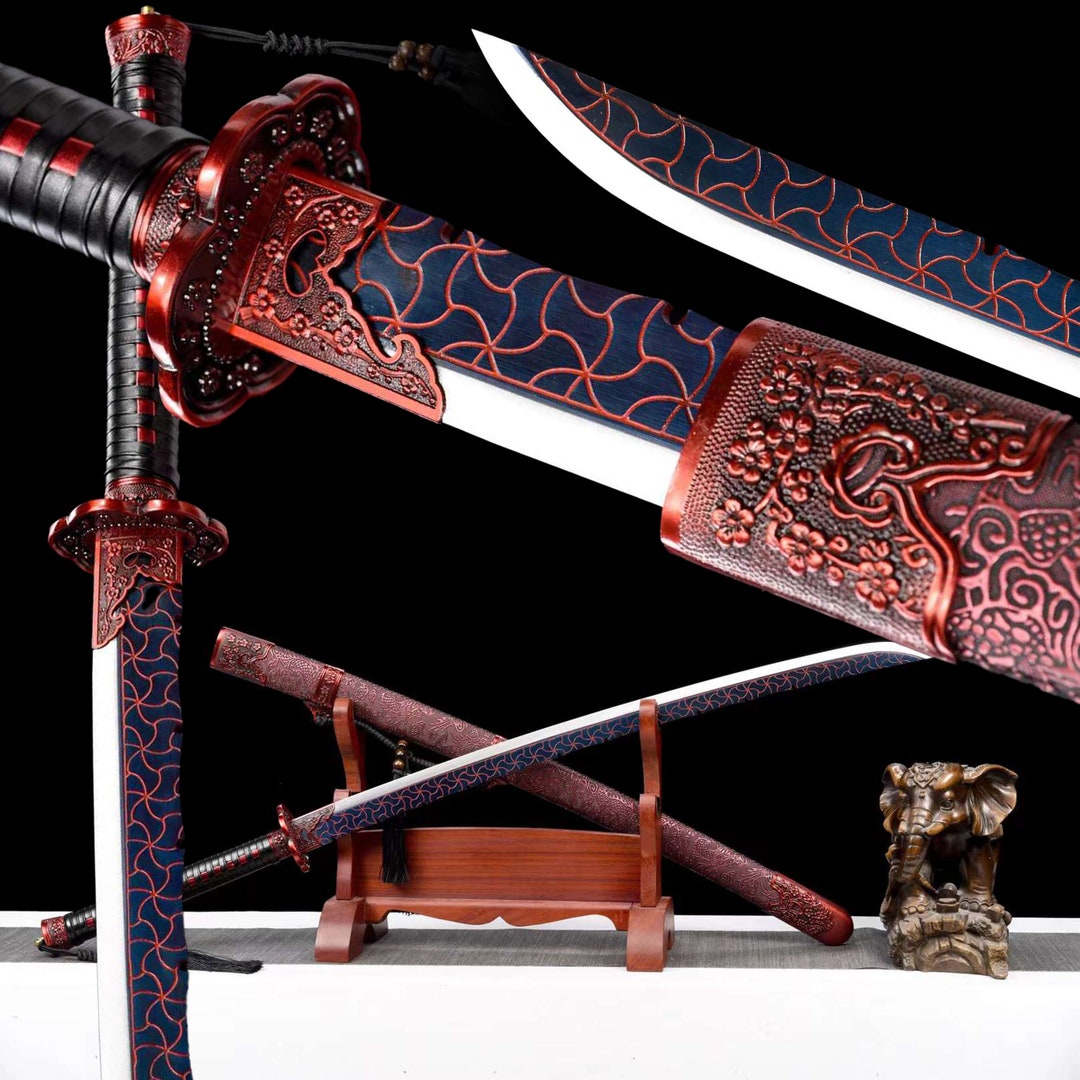 Red Sheath Warrior,roasted Blue Blade Katana,handmade Samurai Swords ...