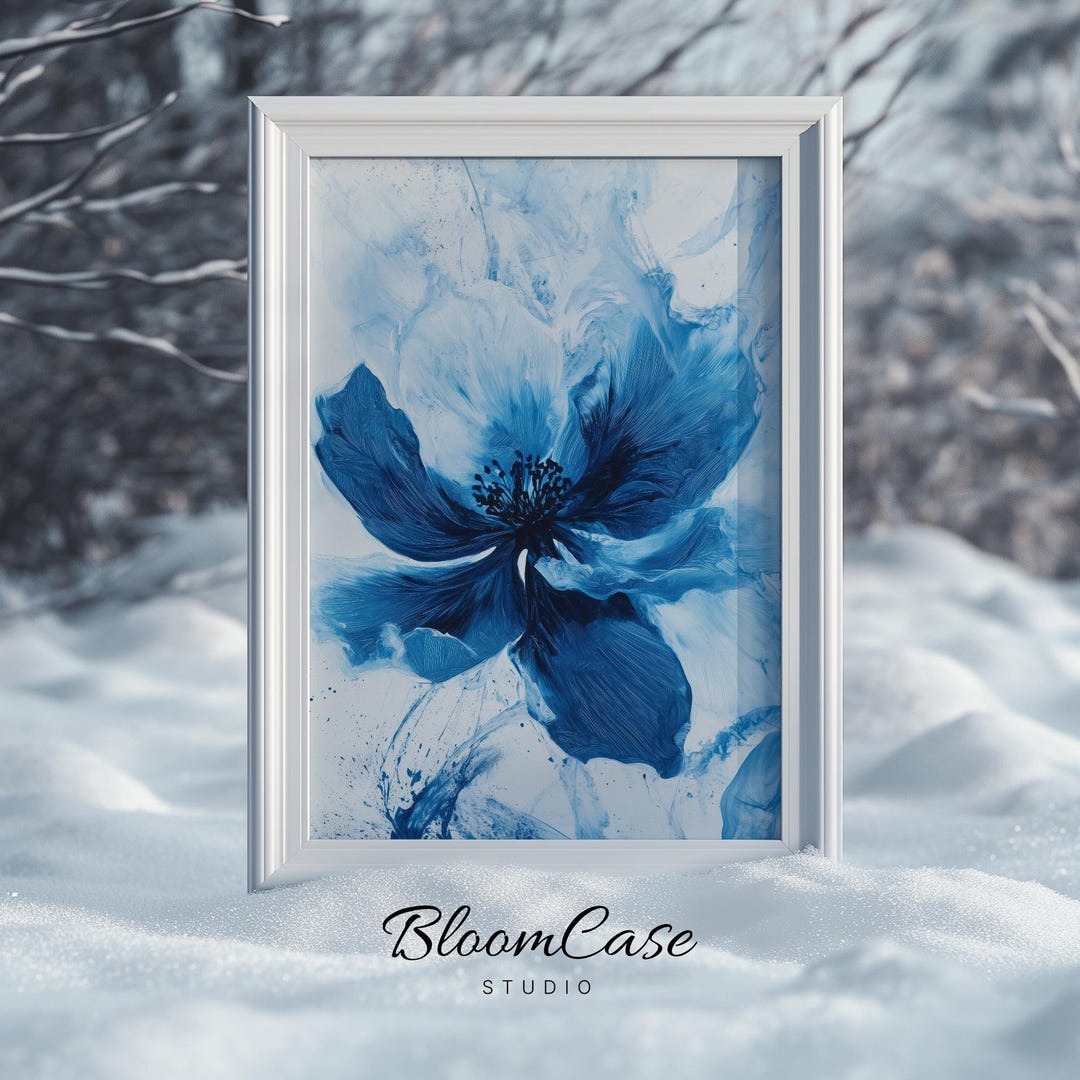 Large Blue Flower Digital Wall Art | Printable Floral Artwork | Oil ...