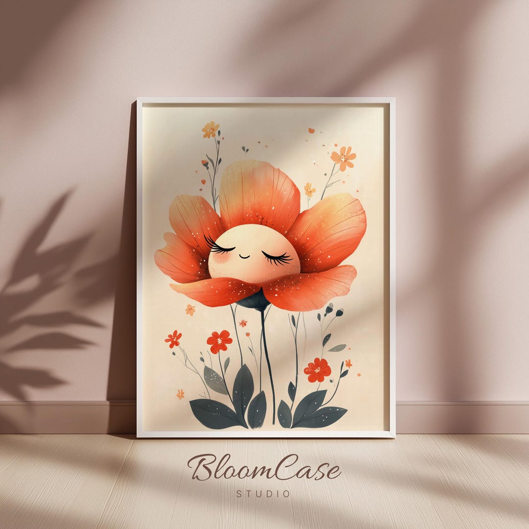 Smiling Poppy Flower Illustration | Unique Wall Art for Kids | Girly ...