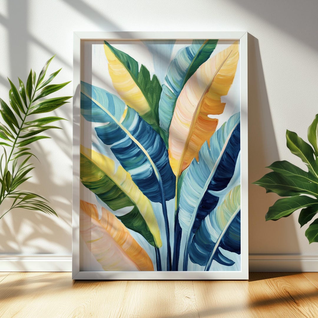 Banana Leaves Painting, Tropical Botanical Wall Art, Exotic Greenery ...