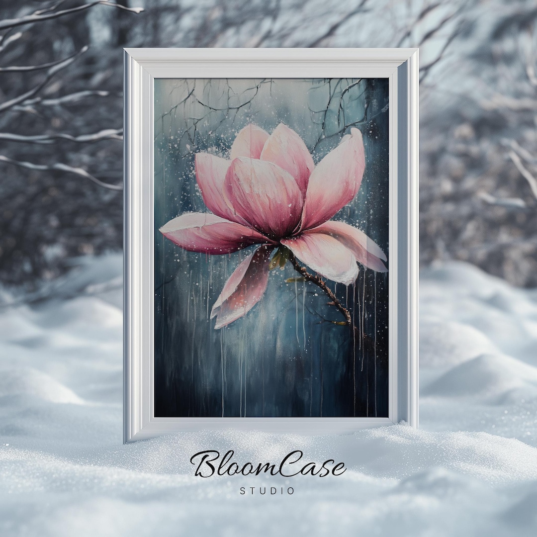Frozen Pink Magnolia Oil Painting | Large Flower Print | Maximalist ...