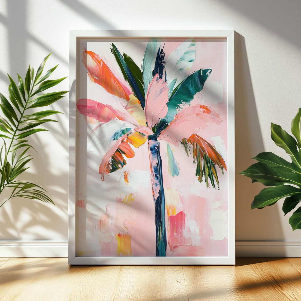 Pink Palm Tree Painting, Abstract Tropical Wall Art, Bold Brushstroke ...