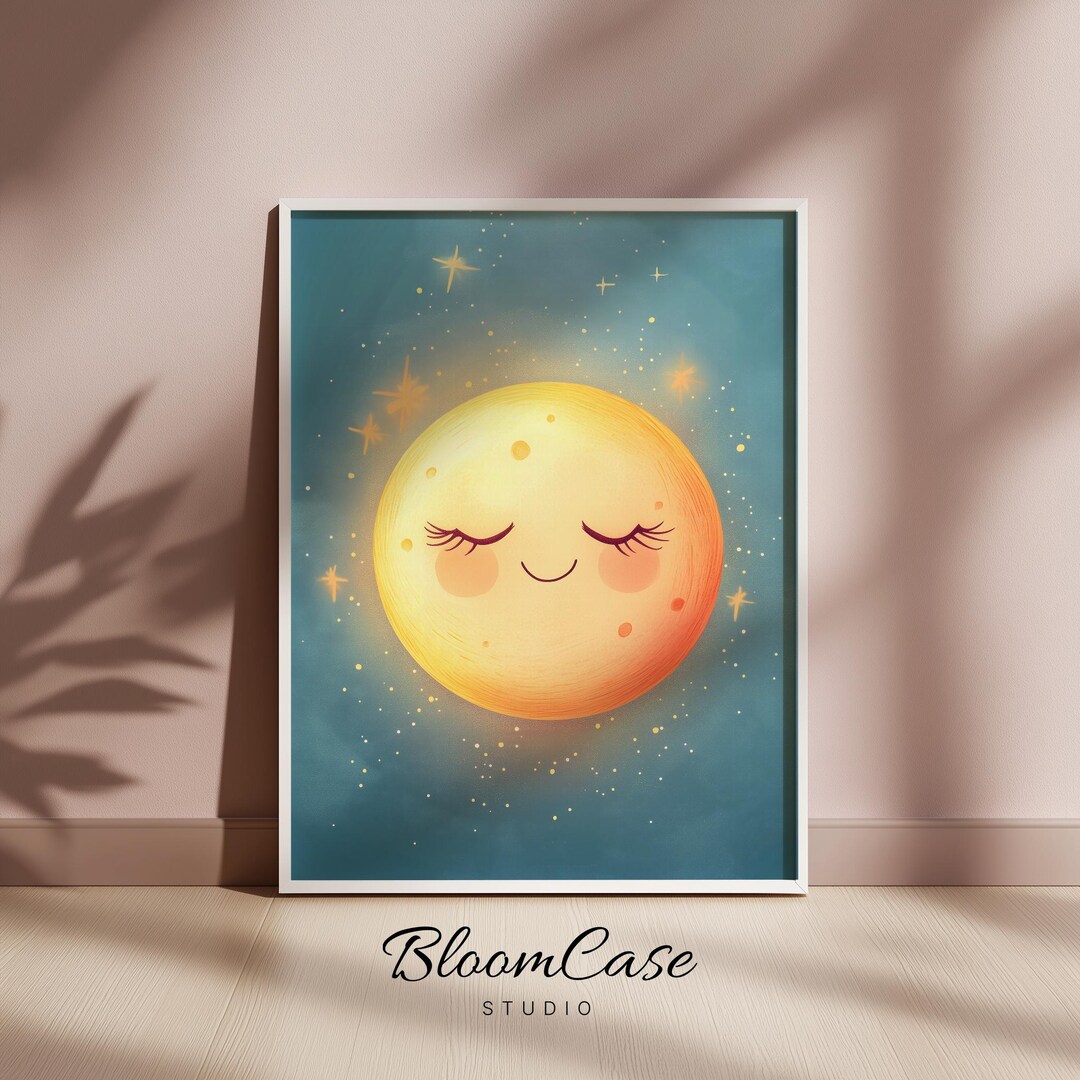 Happy Face Moon | Smiley Digital Download | Whimsical Nursery Decor for ...