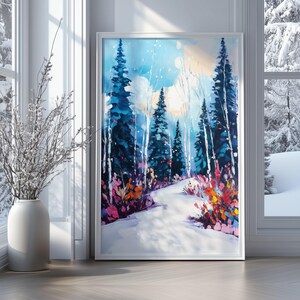 Vibrant Winter Forest Wall Art | Snowy Landscape Digital Print ...
