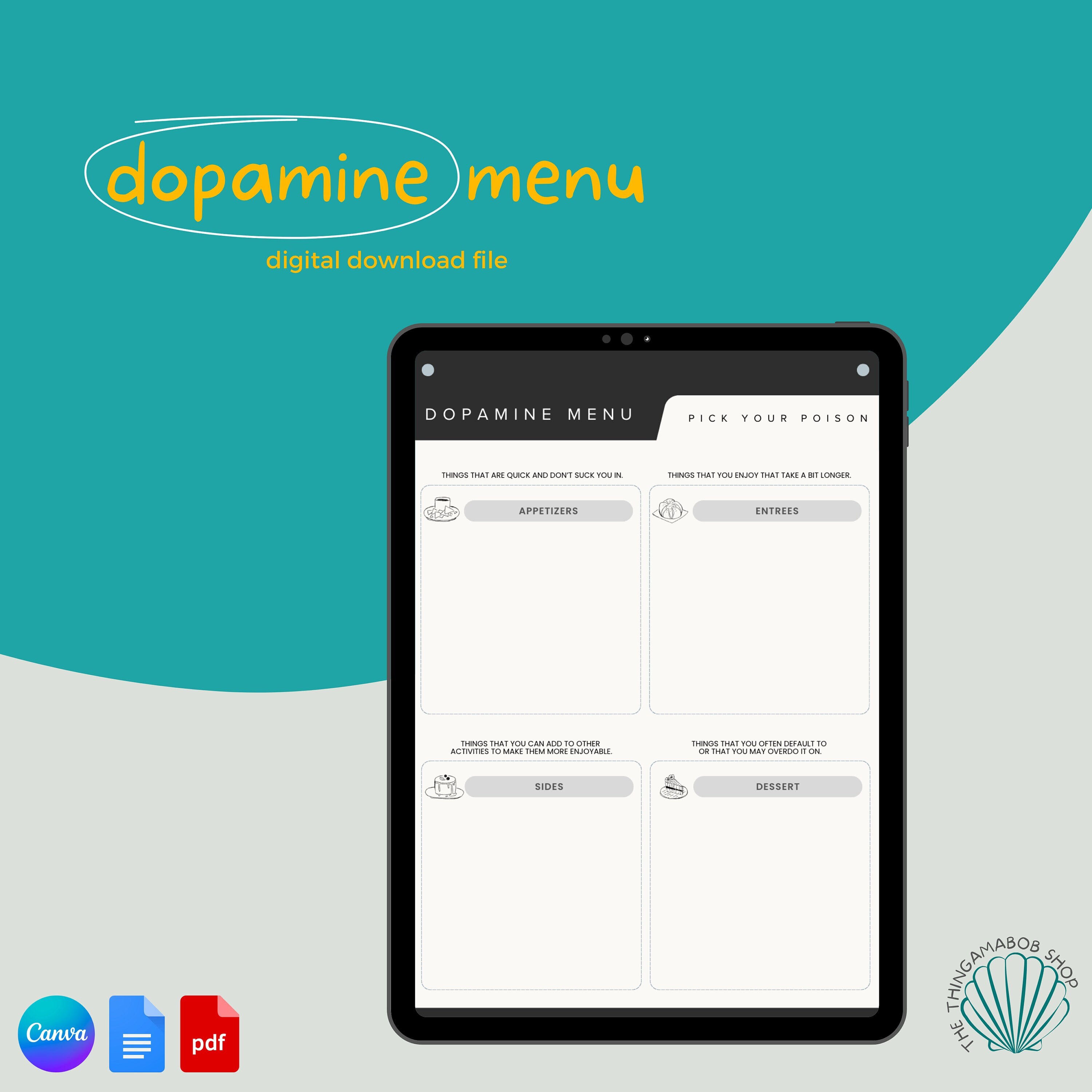 Dopamine Menu ADHD Resources Autism Resources Canva Google Docs PDF - Etsy