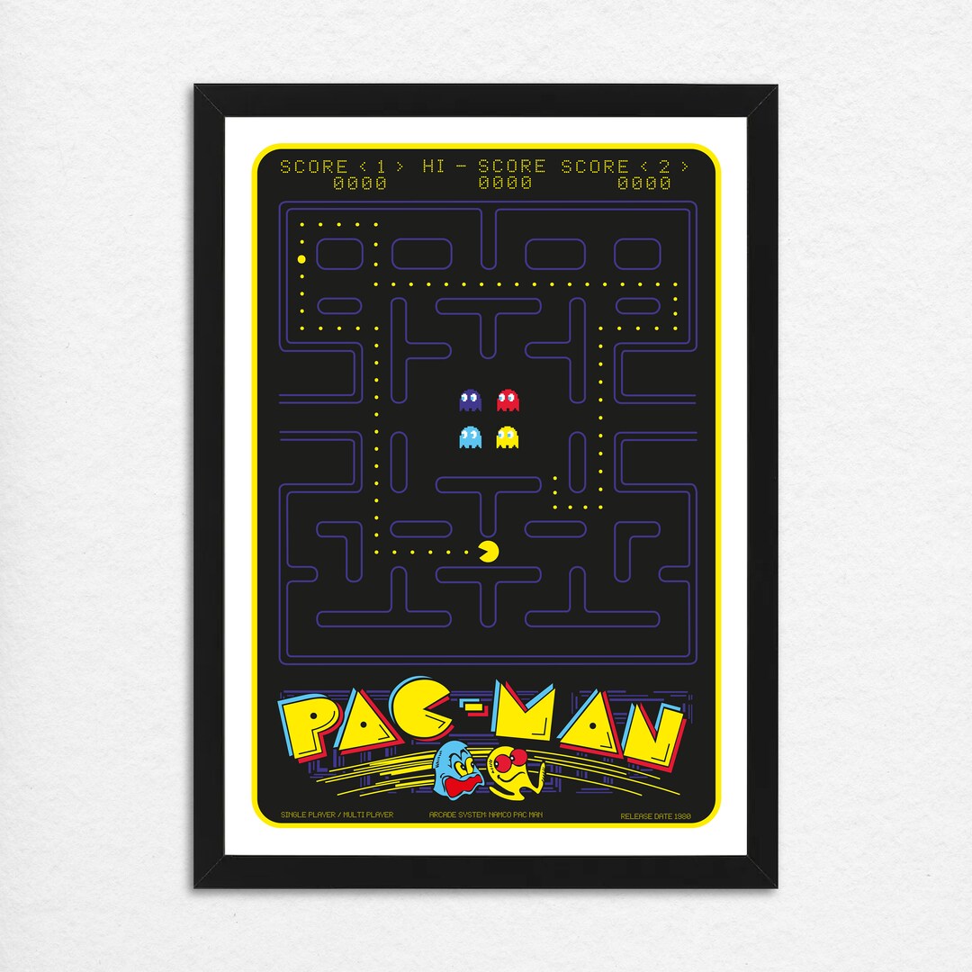 Pac Man Arcade Poster - Retro Arcade Poster - Pac Man Game 1980 - Etsy