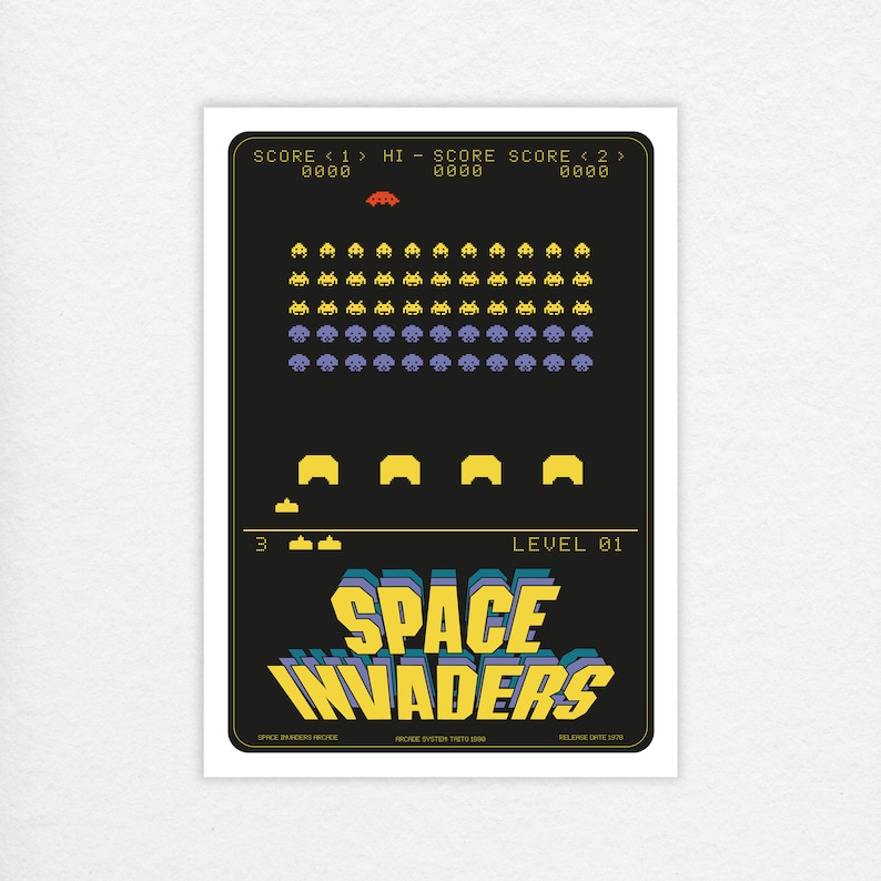 Space Invaders Arcade Poster - Retro Arcade Poster - Space Invaders Game - Etsy