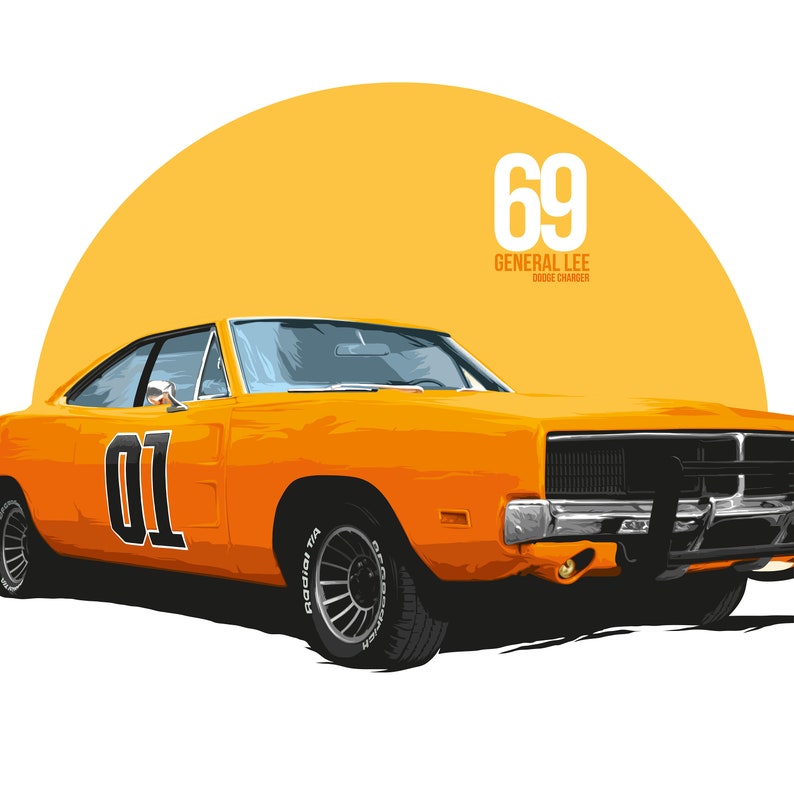 Dukes of Hazard General Lee Poster - Classic Car Poster - Dodge Charger ...