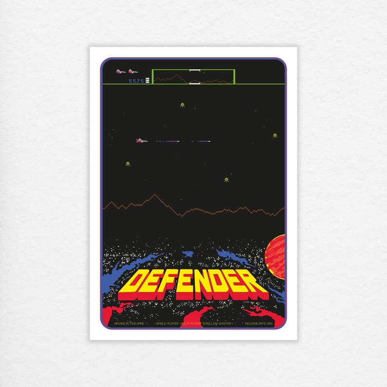 Defender Arcade Poster - Retro Arcade Poster - Defender Game 1981 - Etsy