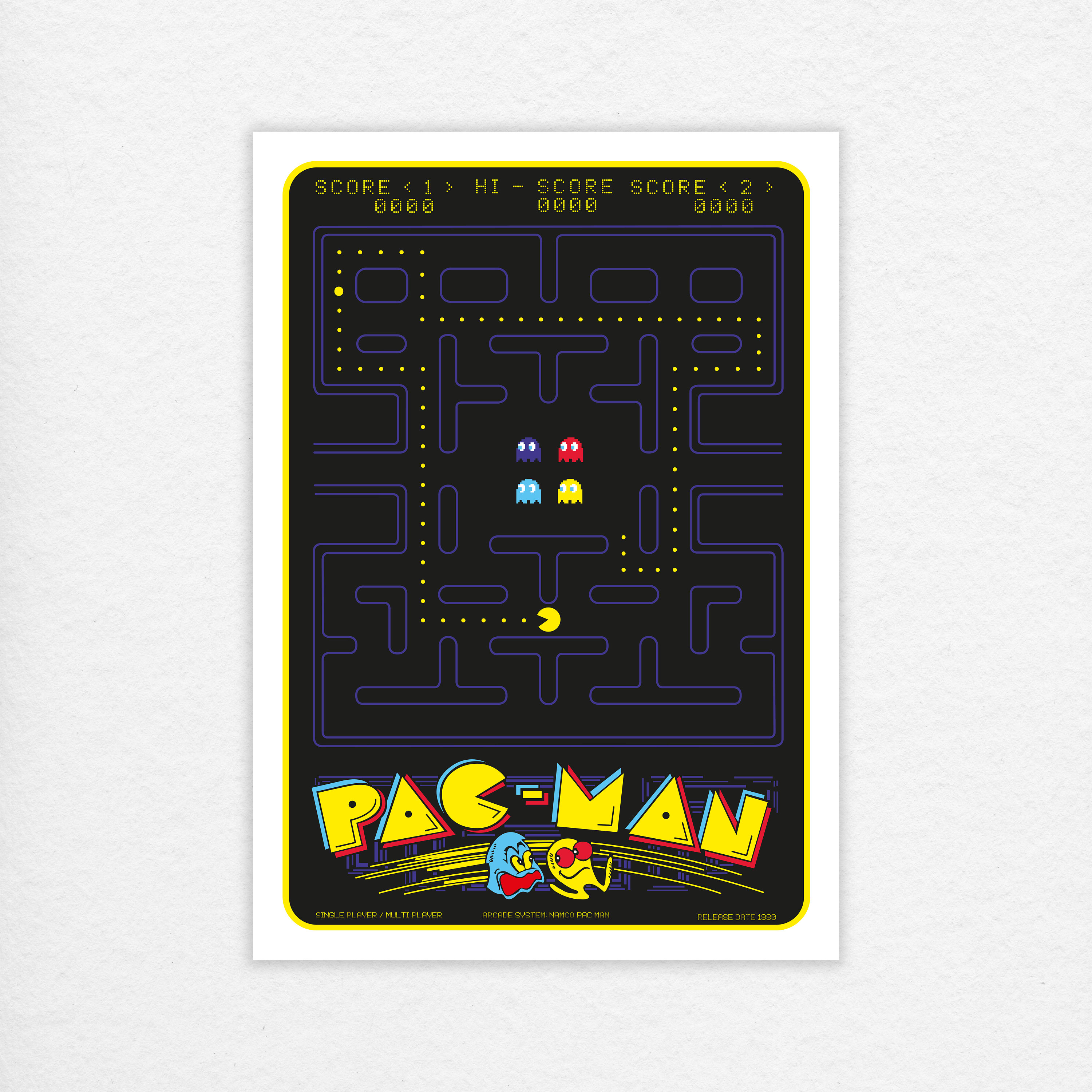 Pac Man Arcade Poster - Retro Arcade Poster - Pac Man Game 1980 - Etsy