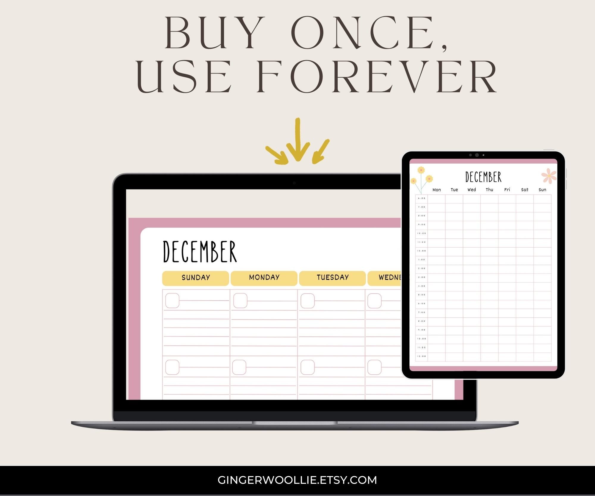 Monthly Planner Printable, Month on 2 Pages, Calendar Month at A Glance ...