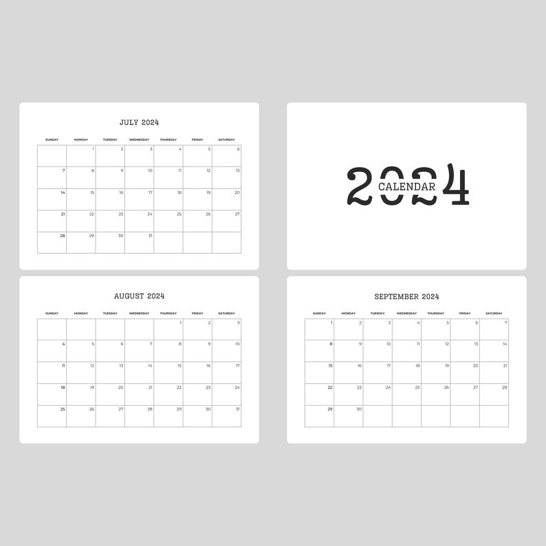 Printable Calendar Monthly Planner 2024 Landscape A4 US Letter A5 ...