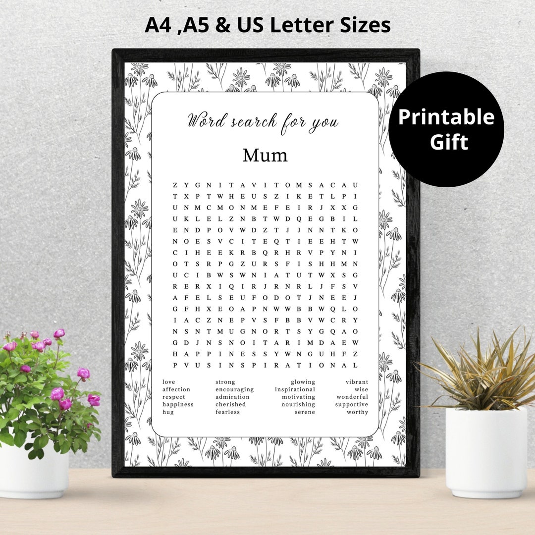 Mothers Day Gift Word Search Game Elegant Printable Fun Activity for ...
