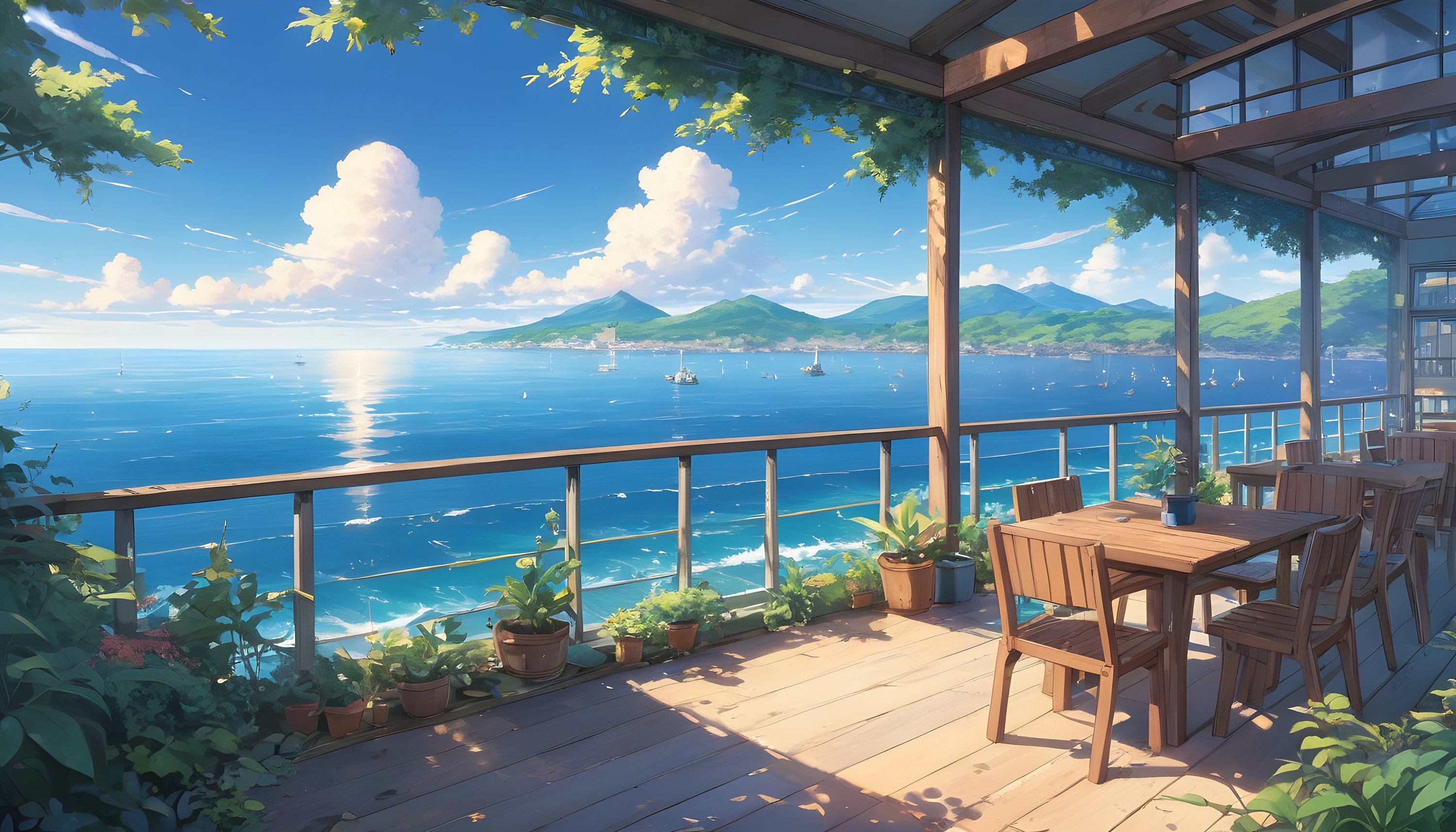 Ocean Side Cafe Anime Style 4k Wallpaper - Etsy