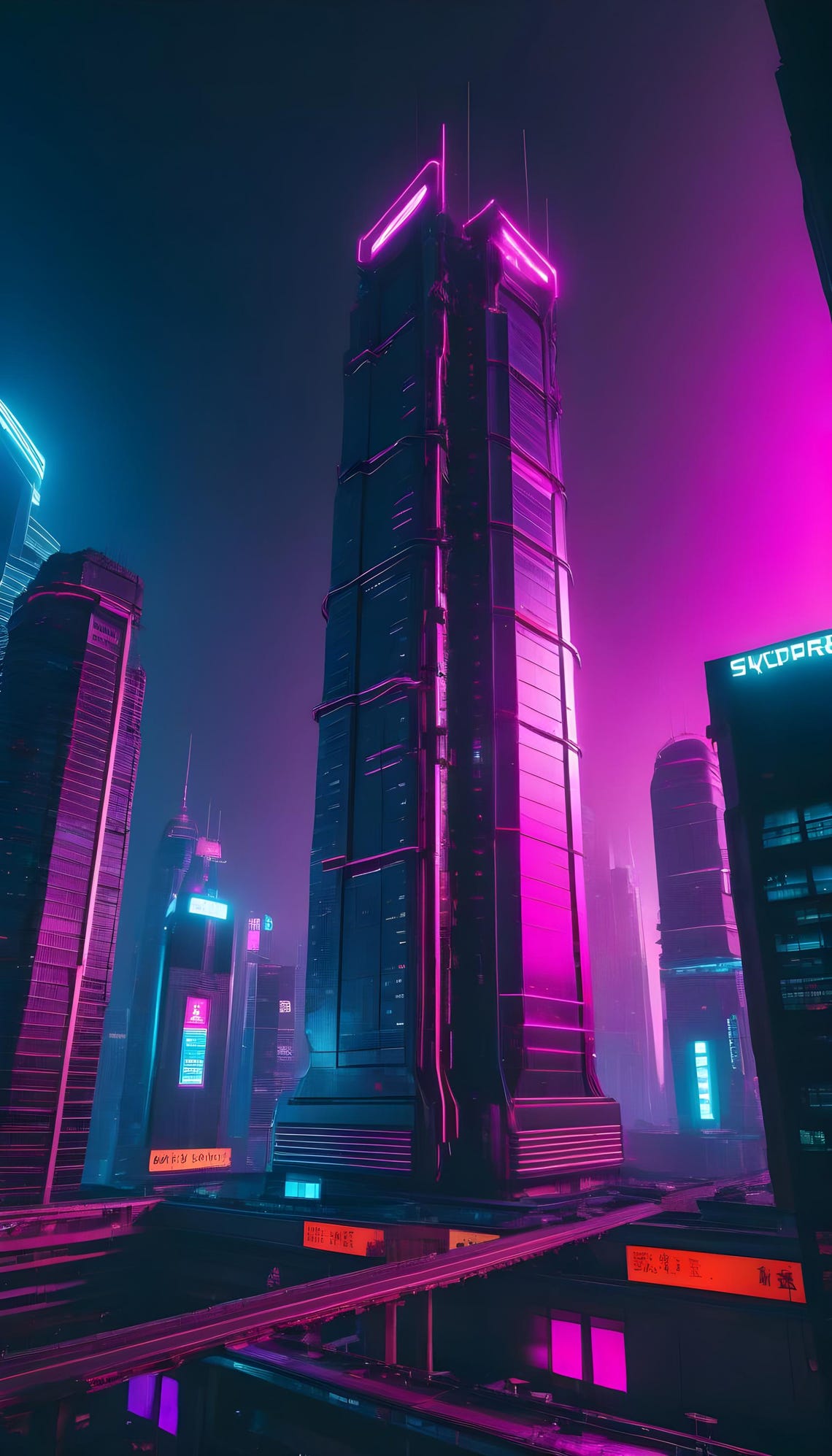 Cyberpunk Neon Skyscraper 4k Wallpaper - Etsy