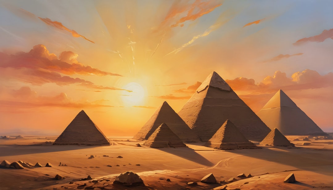 Pyramids at Sunset Oil Paint 4k Wallpaper - Etsy