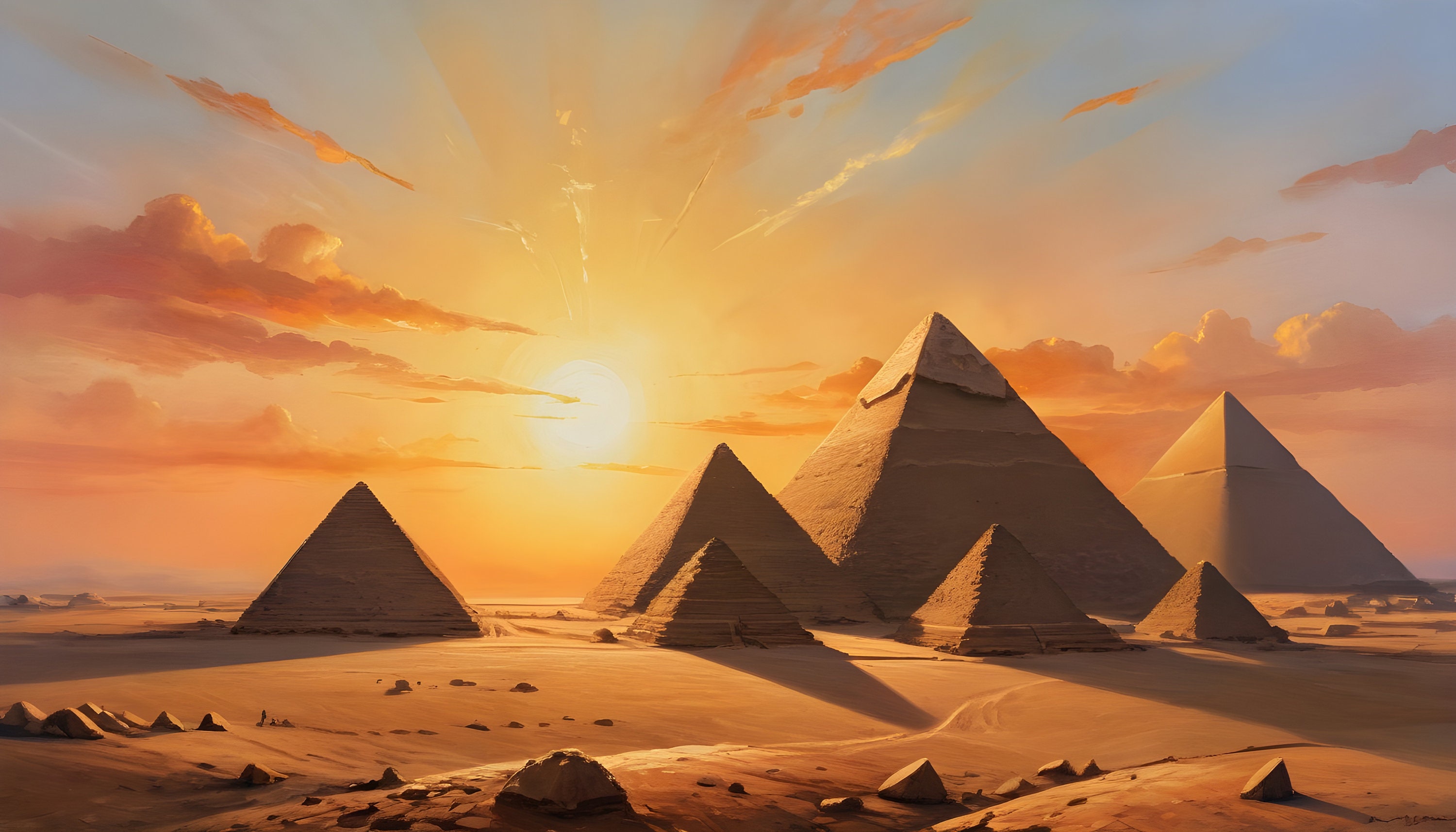 Pyramids at Sunset Oil Paint 4k Wallpaper - Etsy