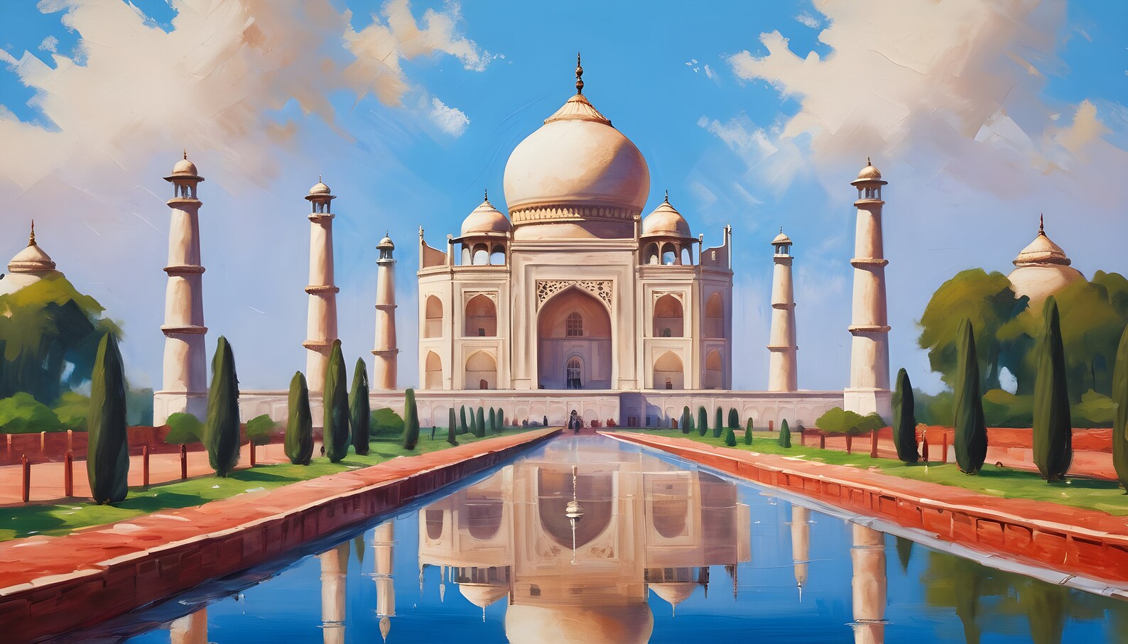Taj Mahal at Sunny Day Colorful Oil Paint 4k Wallpaper - Etsy