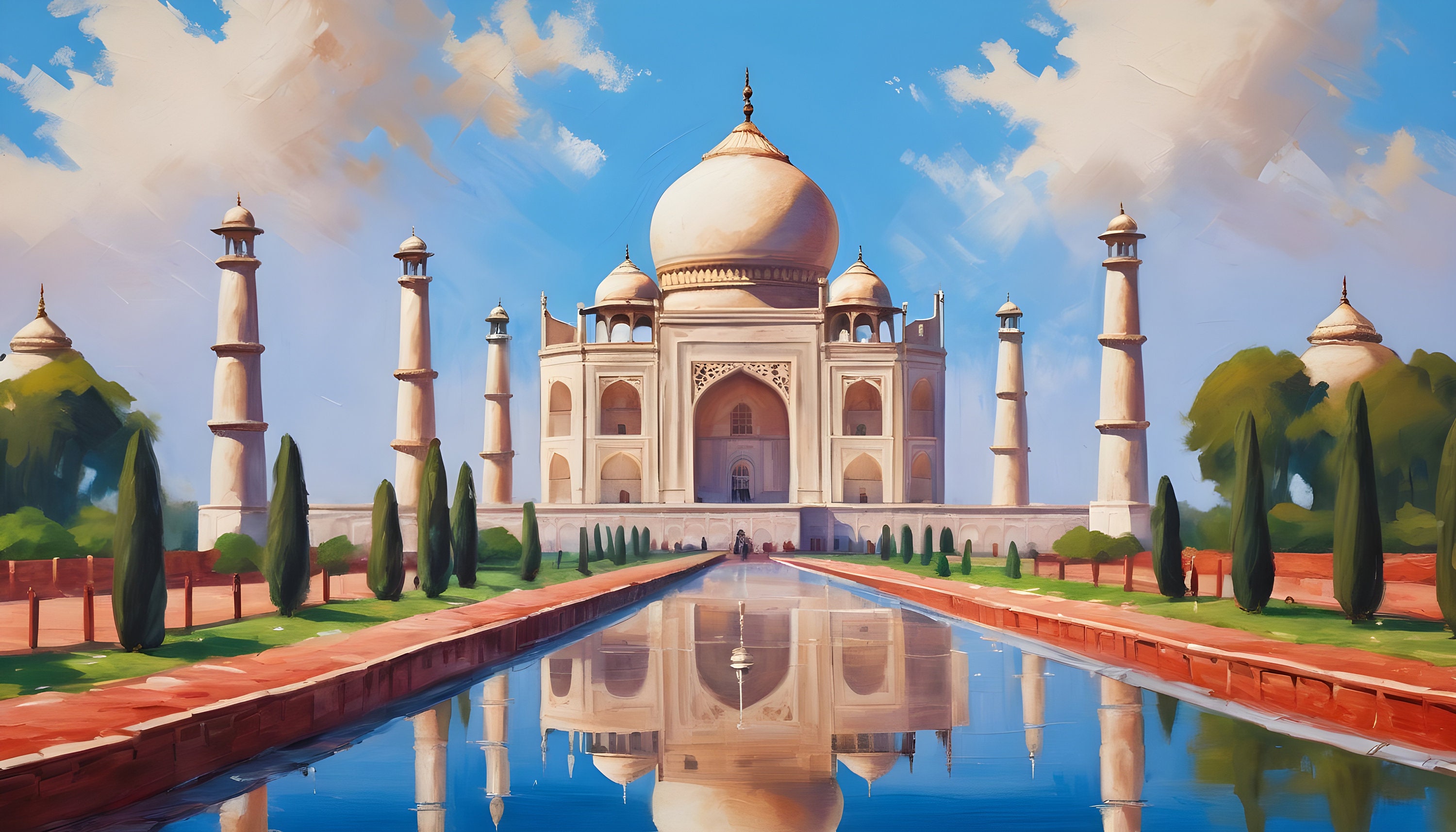 Taj Mahal at Sunny Day Colorful Oil Paint 4k Wallpaper - Etsy