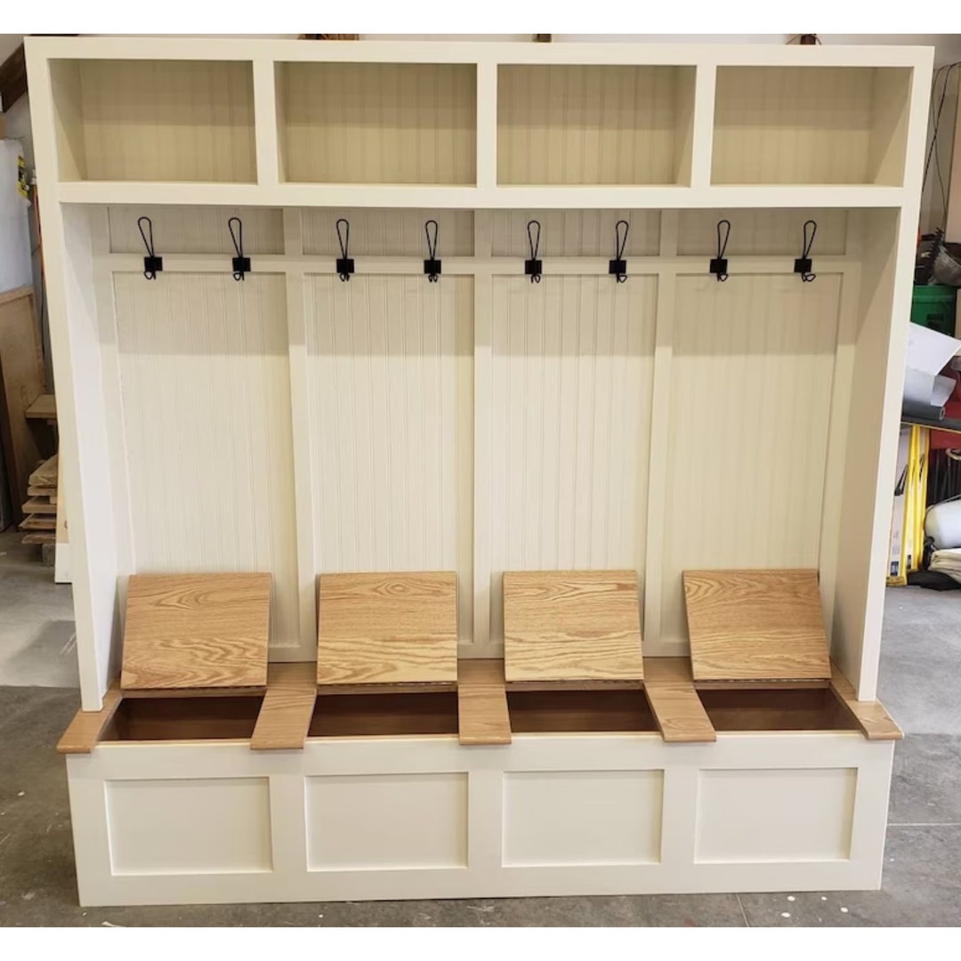 Hall Tree Bench Storage Mudroom Lockers Coat Rack Storage Furniture ...
