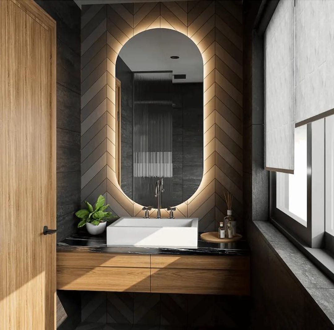 Heated Oval Bathroom Mirror With LED Backlight, Touch Switch - Etsy