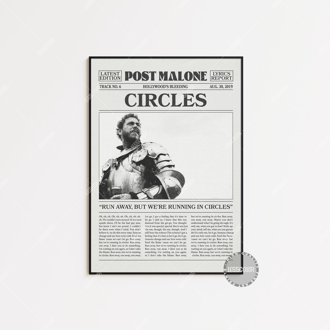 Post Malone Retro Newspaper Print, Circles Poster, Too Circles Lyric ...
