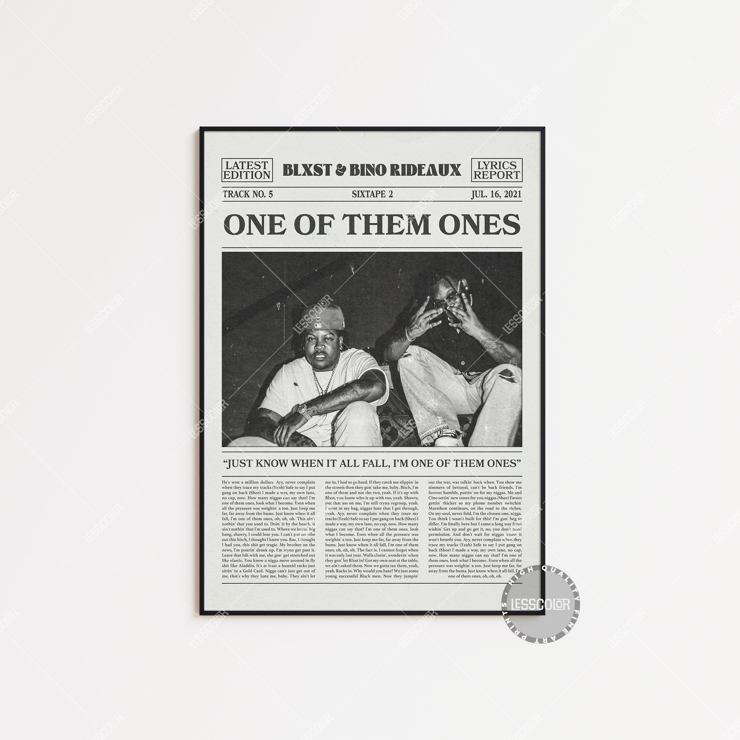 Bino Rideaux & Blxst Newspaper Print, One of Them Ones Poster, One of ...