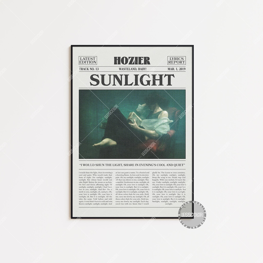 Hozier Retro Newspaper Print, Sunlight Poster, Sunlight Lyrics Print ...