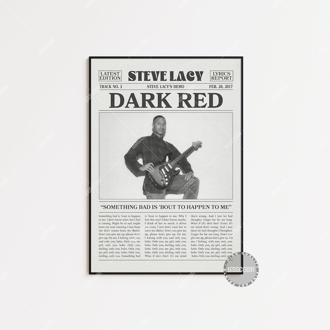 Steve Lacy Retro Newspaper Print, Dark Red Poster, Dark Red Lyric Print ...