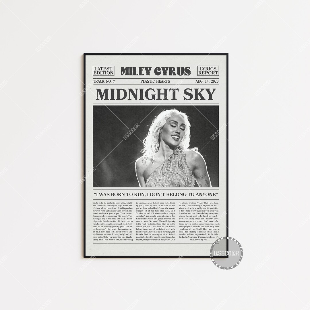 Miley Cyrus Retro Newspaper Print, Midnight Sky Poster, Midnight Sky ...