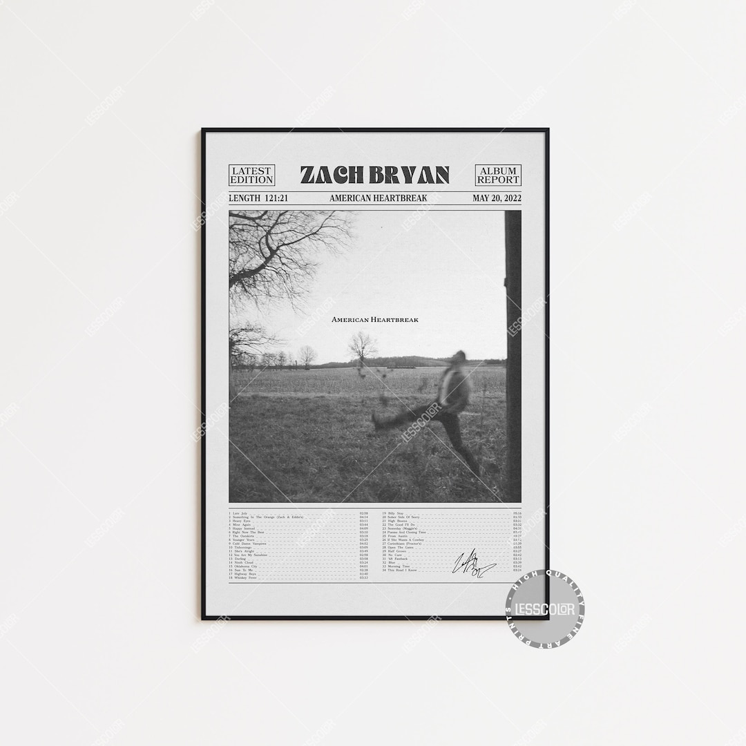 Zach Bryan Retro Newspaper Print, American Heartbreak Poster, Zach ...
