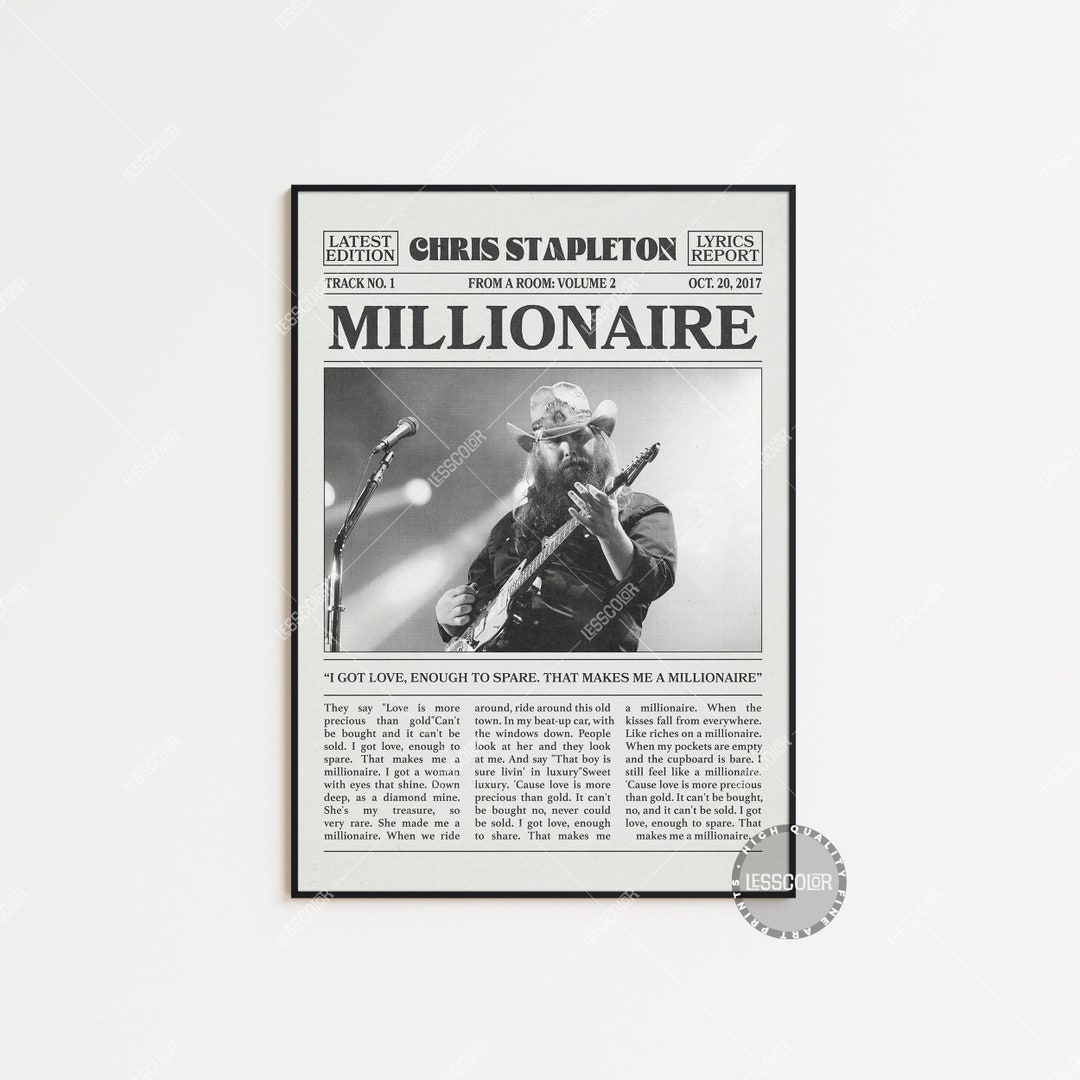 Chris Stapleton Newspaper Print, Millionaire Poster, Lyrics Print ...