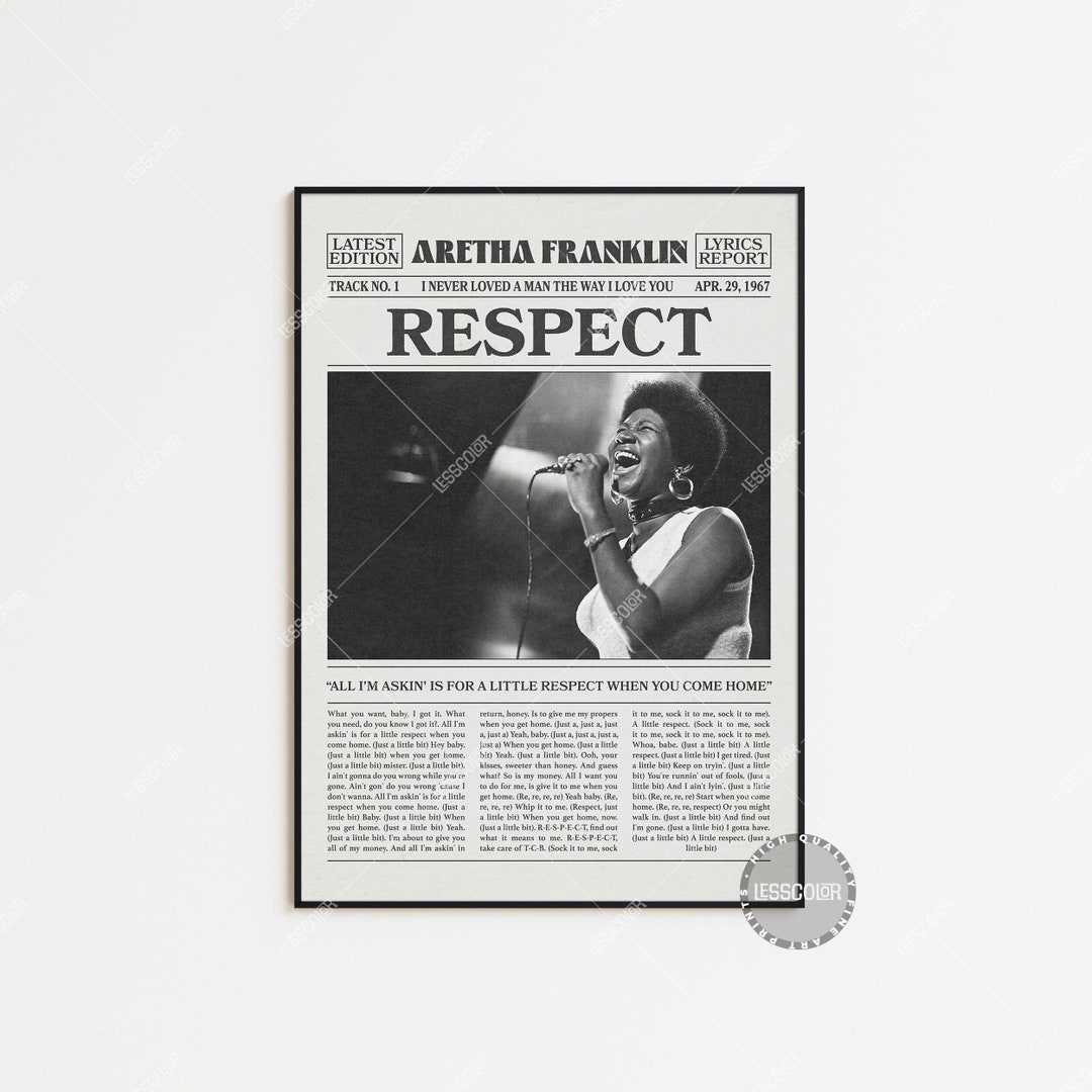 Aretha Franklin Newspaper Print, Respect Poster, Respect Lyrics Print ...