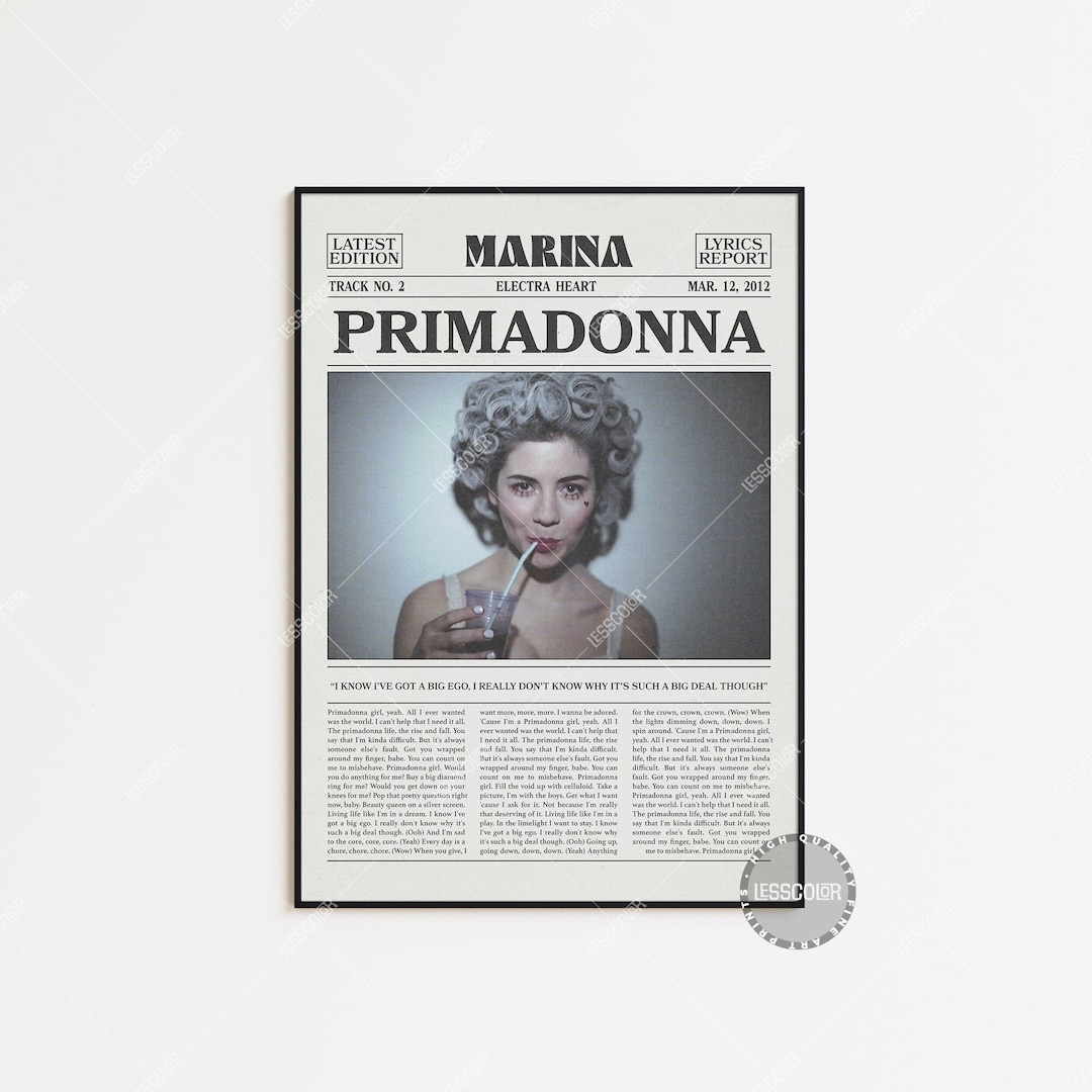 Marina Retro Newspaper Print, Primadonna Poster, Primadonna Lyric Print ...