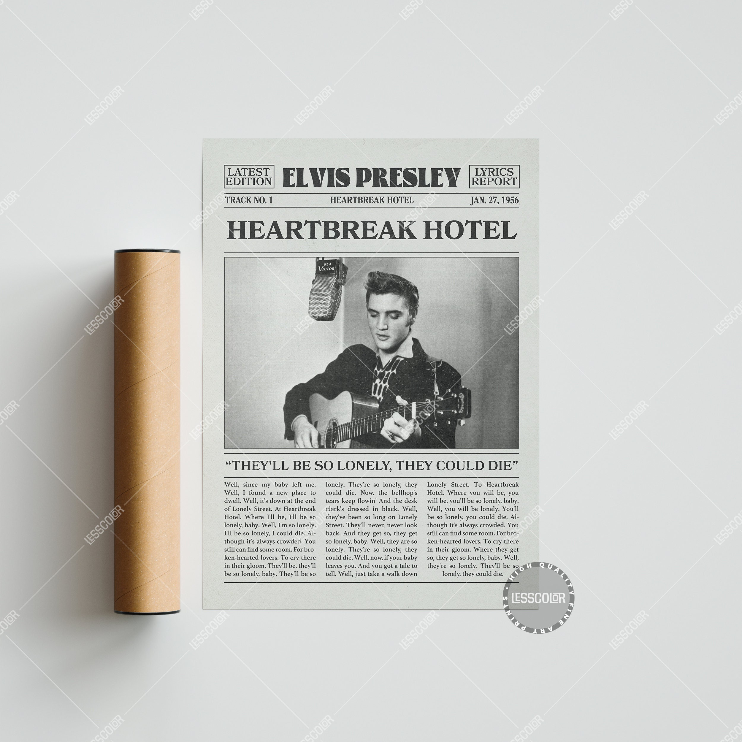Elvis Presley Retro Newspaper Print, Heartbreak Hotel Poster ...
