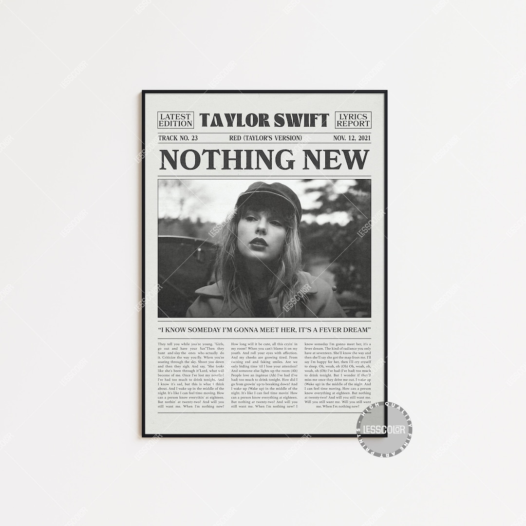 Taylor Swift Retro Newspaper Print, Nothing New Poster, Nothing New ...