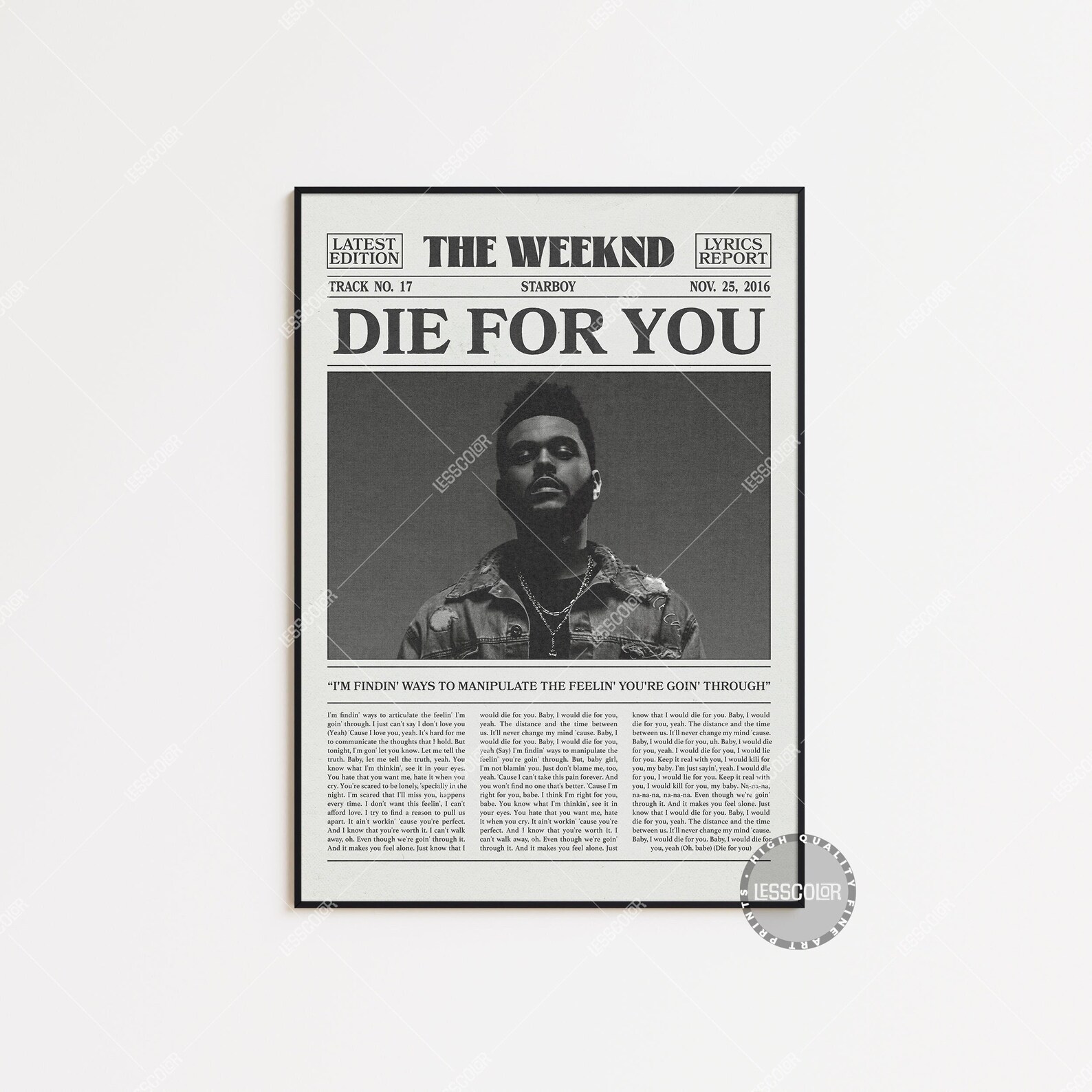 The Weeknd Retro Newspaper Print, Die for You Poster, Die for You ...