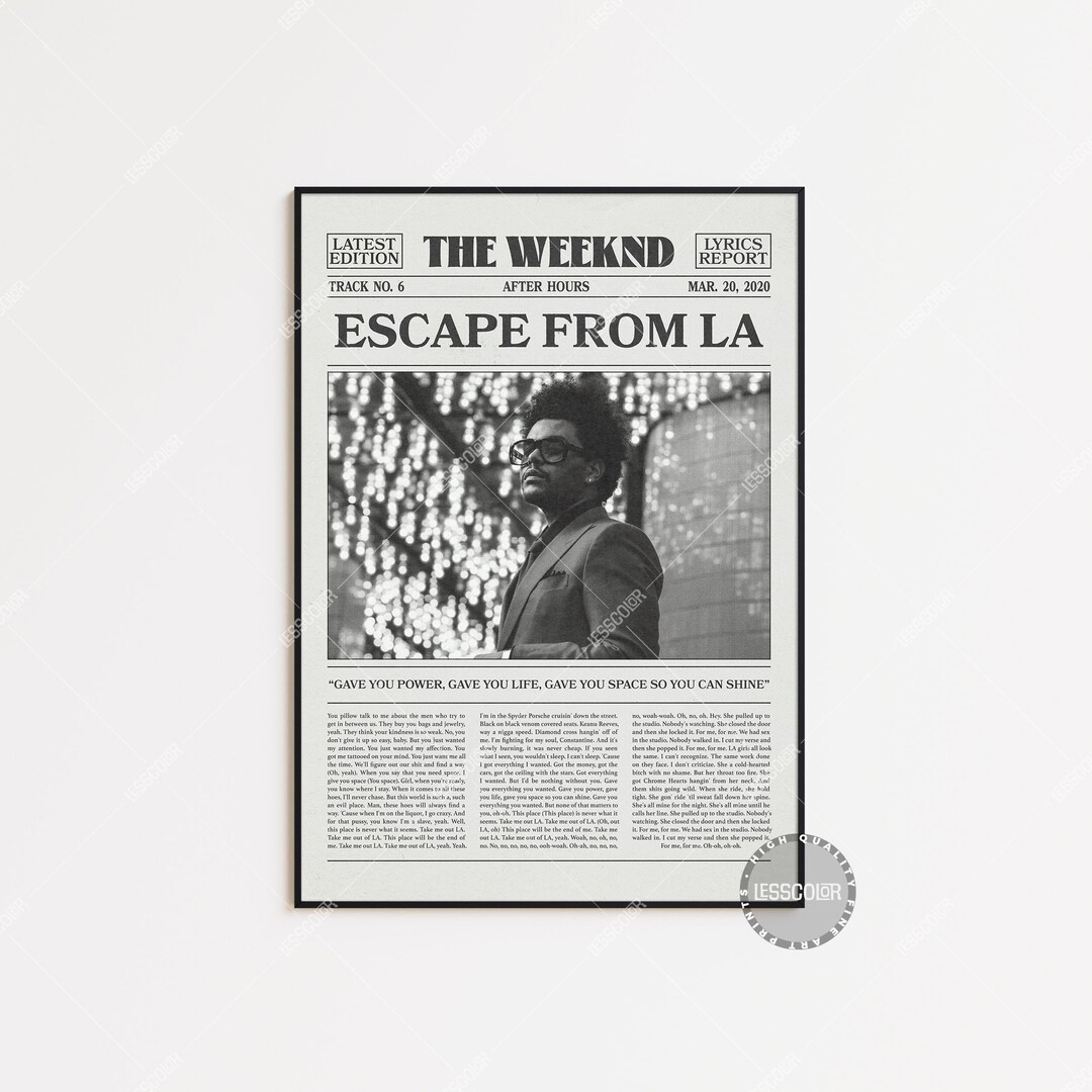 The Weeknd Retro Newspaper Print, Escape From LA Poster, Escape From LA ...
