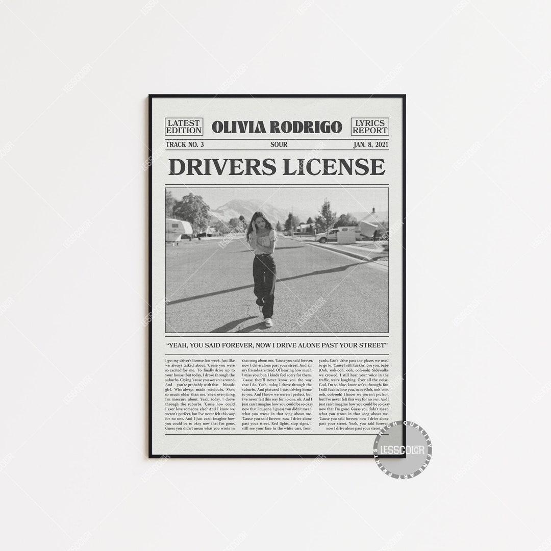 Olivia Rodrigo Retro Newspaper Print, Drivers License Poster, Drivers ...