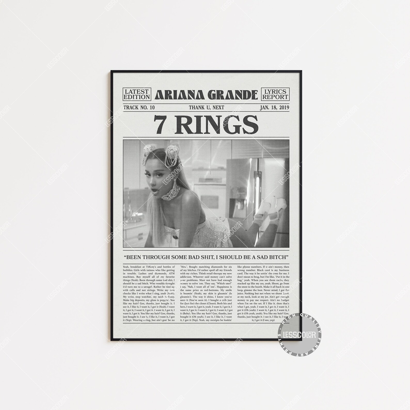 Ariana Grande Retro Newspaper Print, 7 Rings Poster, 7 Rings Lyrics ...